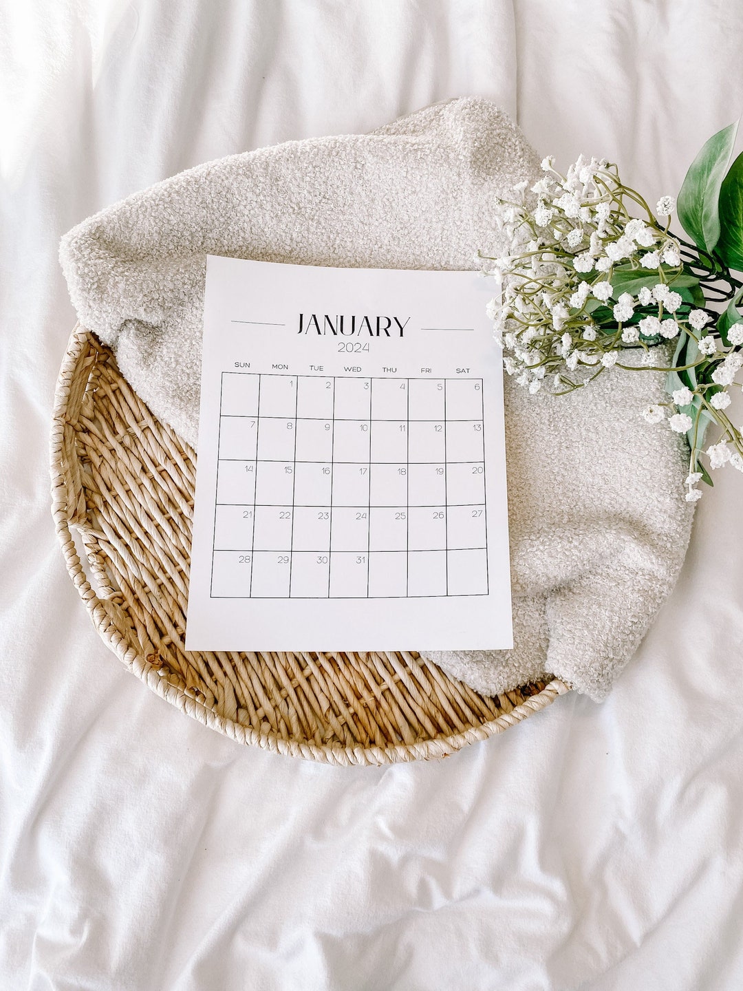 12 Month Digital Download Calendar Planner Monthly Simple Calendars - Etsy