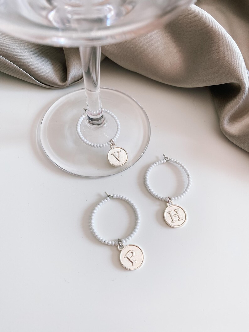 Silver Wine Charm | Letter Name | Wedding Bachelorette Party | White ...