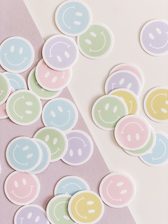Pack of 5 Smiley Face Stickers Small Pastel Sticker | Etsy