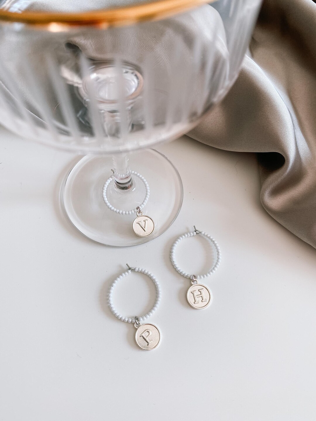 Silver Wine Charm | Letter Name | Wedding Bachelorette Party | White ...