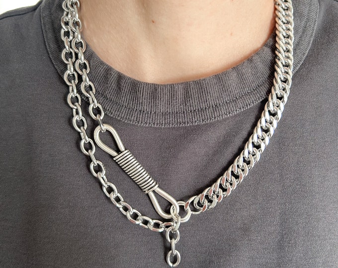 Layered Silver Chain Streetwear Edgy Necklace,handmade Jewelry ...