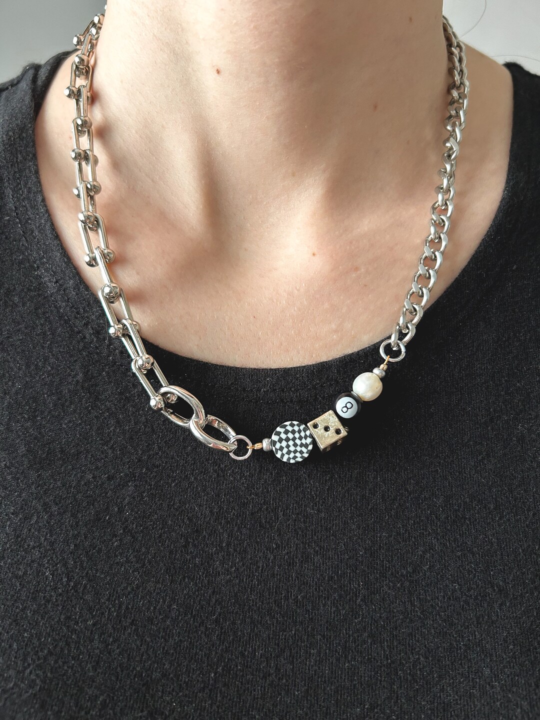 Y2K Grunge Silver Chain Necklace,edgy Street Aesthetic Jewelry,indie ...