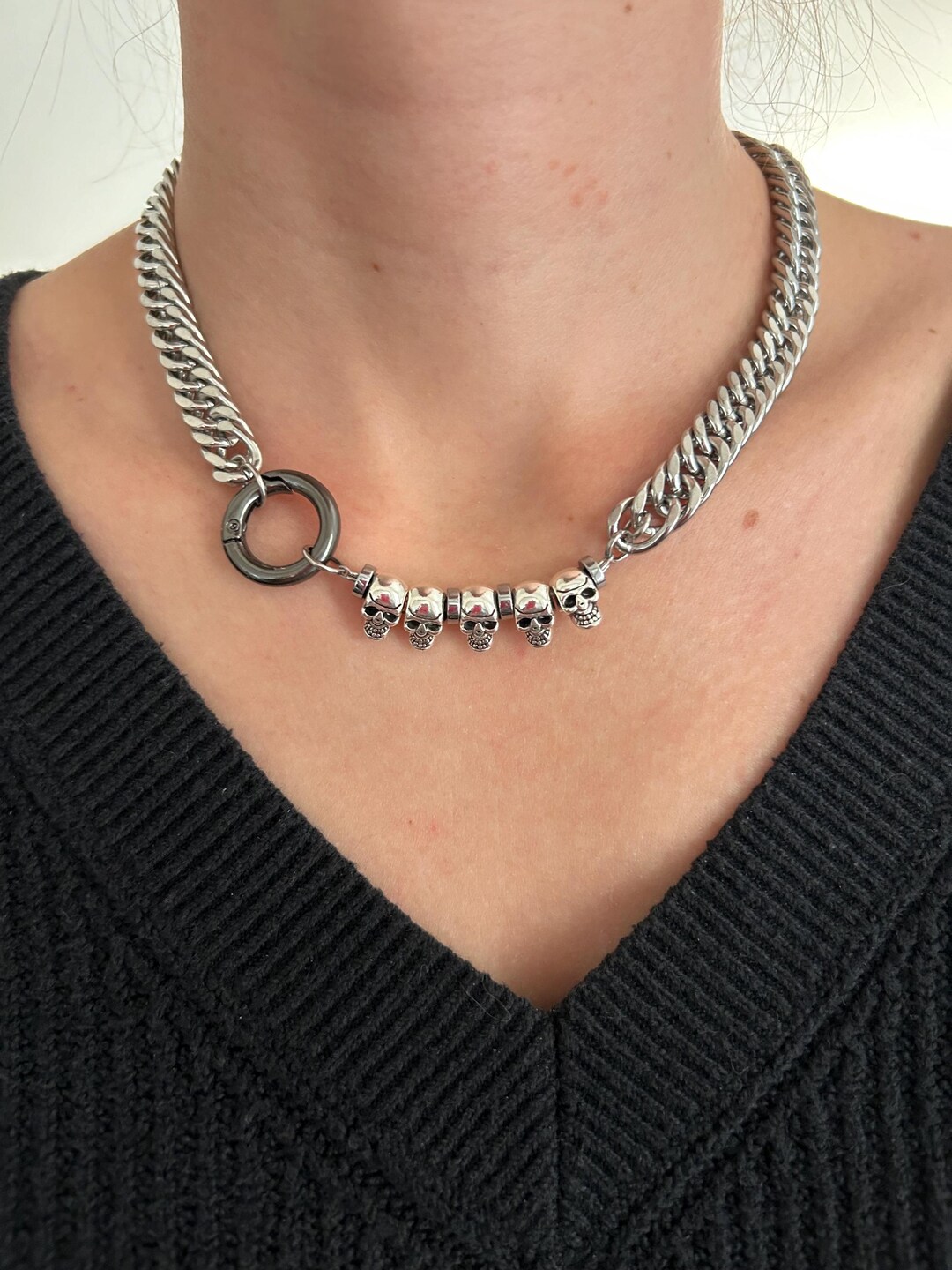 Edgy Silver Skull Chain Necklace,alternative Jewelry,goth Gifts,punk ...