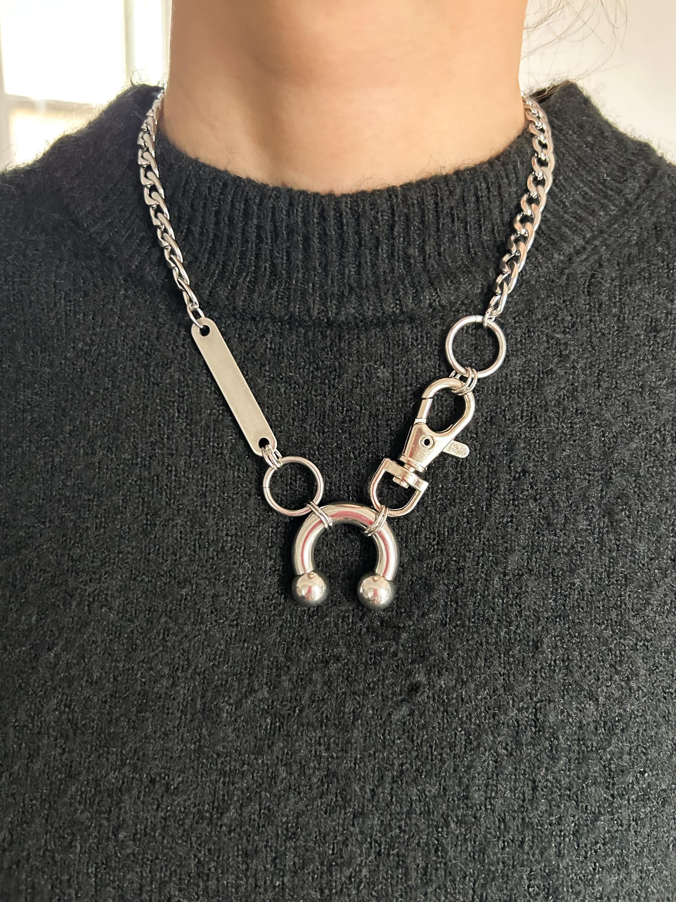 Edgy Bar Clasp Necklace,punk Harness,goth Jewelry,stainless Steel ...