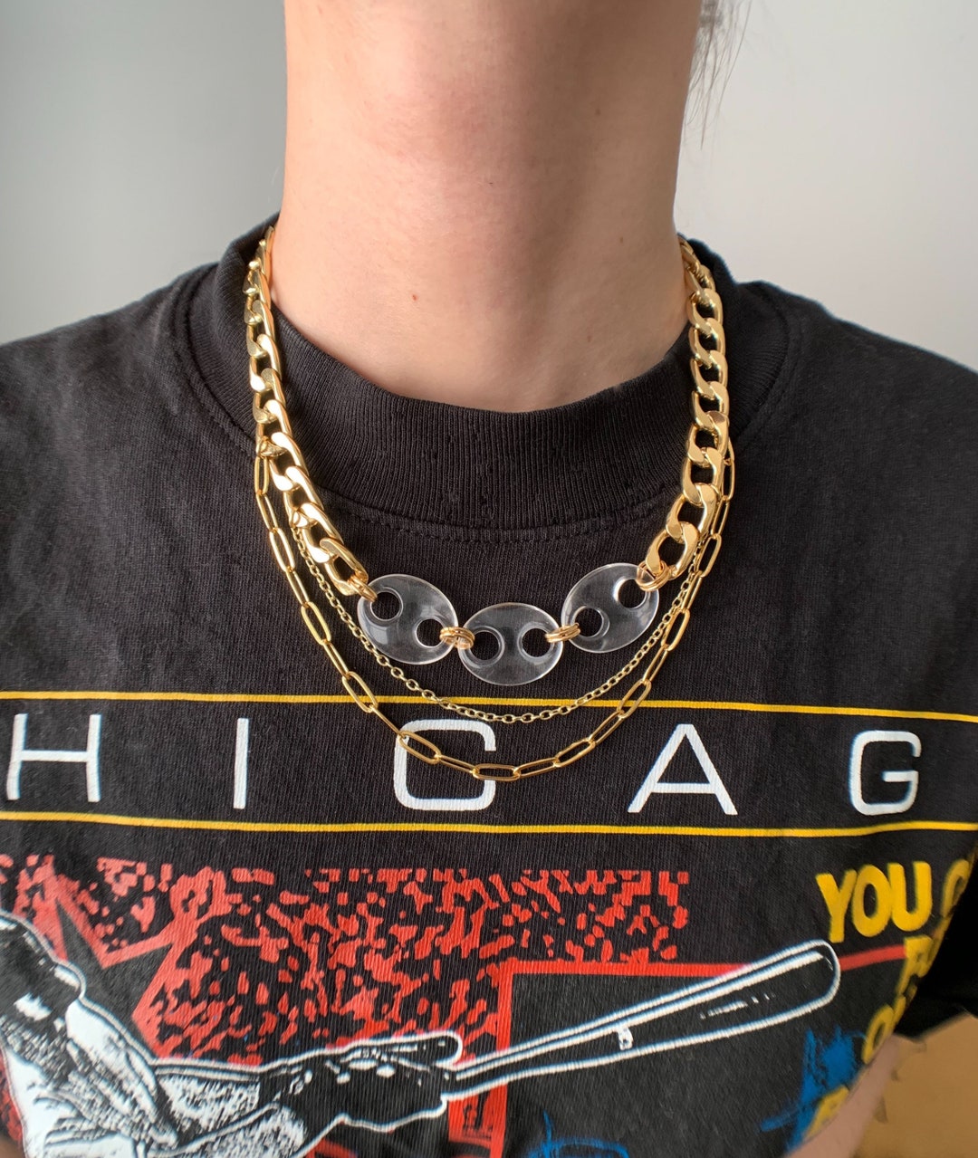 Streetwear Acrylic Link Layered Chain Necklace, E Girl Aesthetic ...