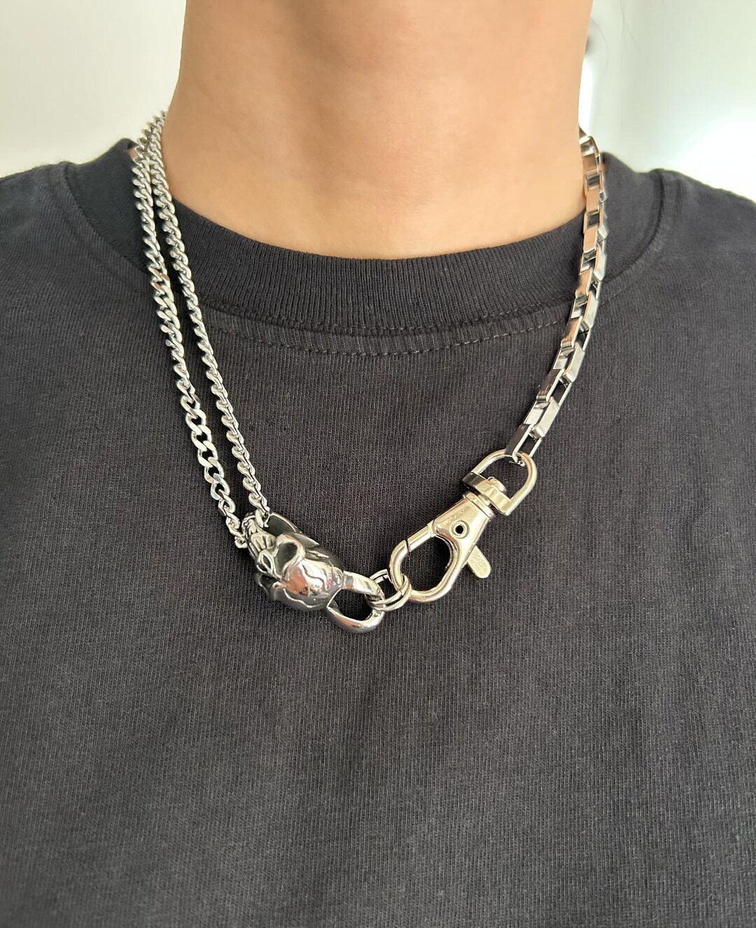 Edgy Large Skull Chain Necklace,gothic Jewelry,alternative Statement ...