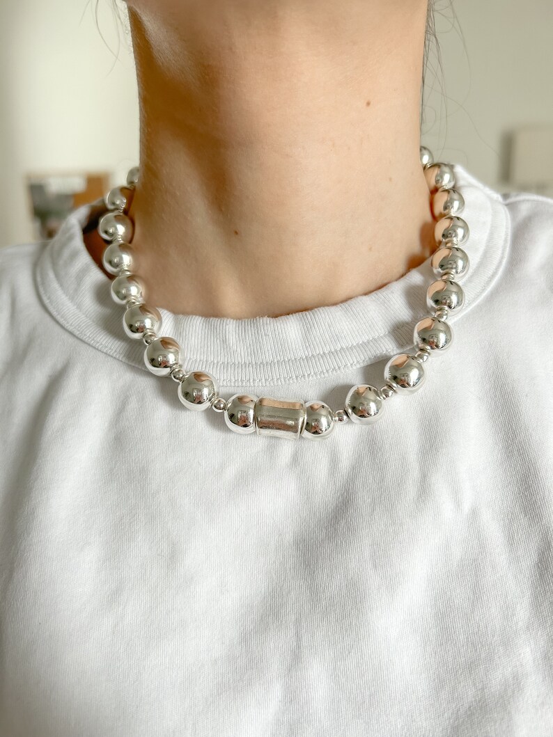 Large Silver Ball Chain Streetwear Necklace,handmade Accessories,chunky ...