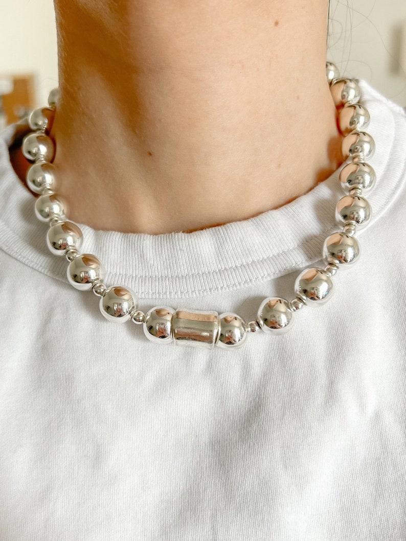 Large Silver Ball Chain Streetwear Necklace,handmade Accessories,chunky ...