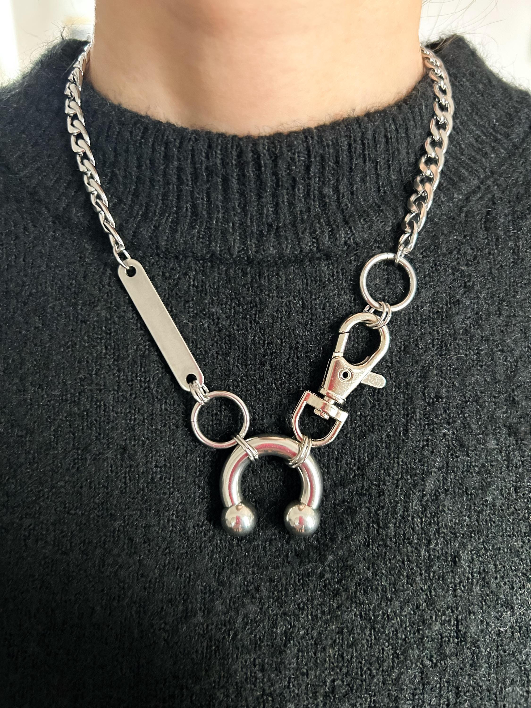 Edgy Bar Clasp Necklace,punk Harness,goth Jewelry,stainless Steel ...