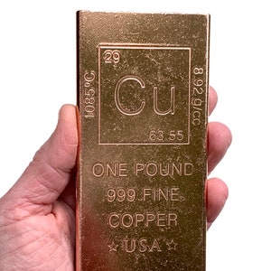 Solid Copper One Pound Bar Ingot // Stocking Stuffer // Pure Copper ...