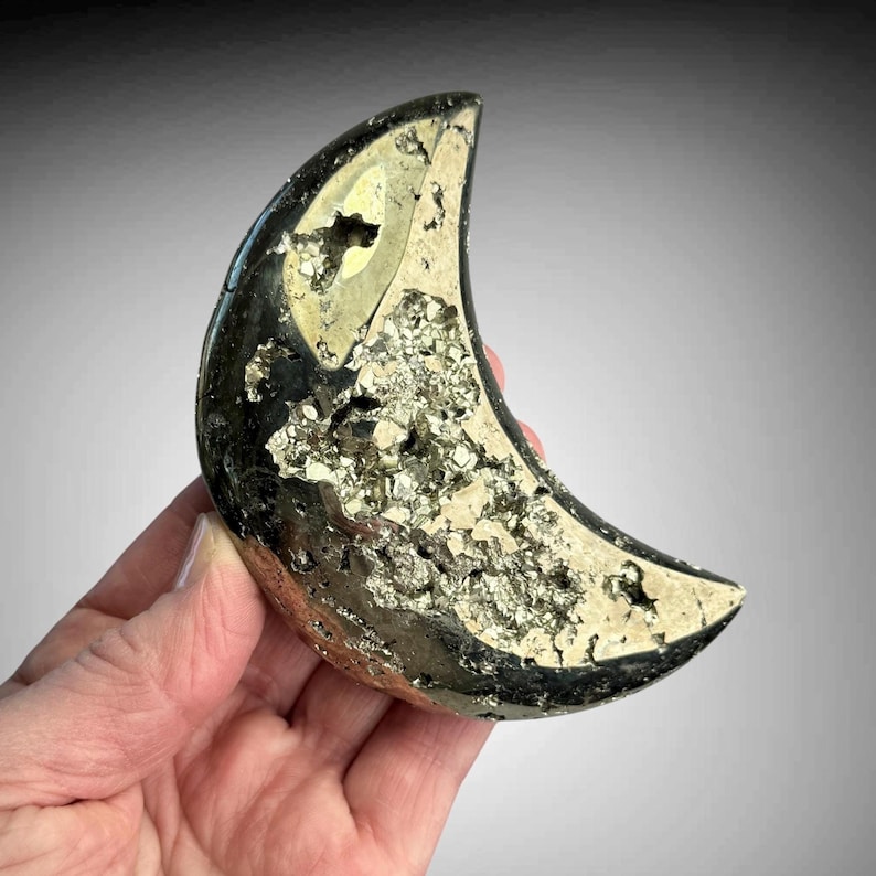Pyrite Moon Crystal Cluster, Crescent Peruvian Fool's Gold, Display ...