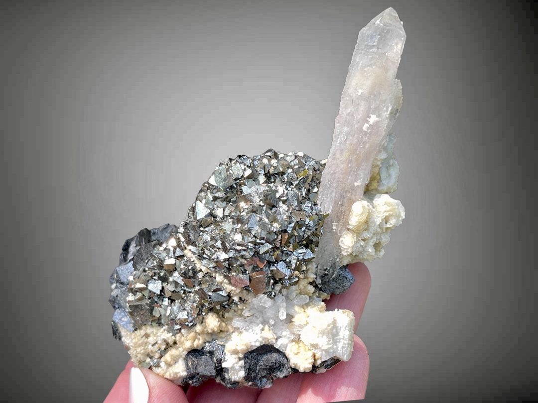 Elestial Quartz, Pyrite, Magnetite, Calcite Collector Crystal Point ...