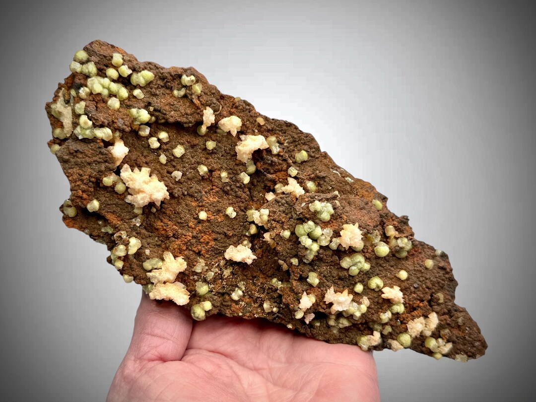 Fluorescent Adamite "starry Night" With Calcite on Limonite, Ojuela ...