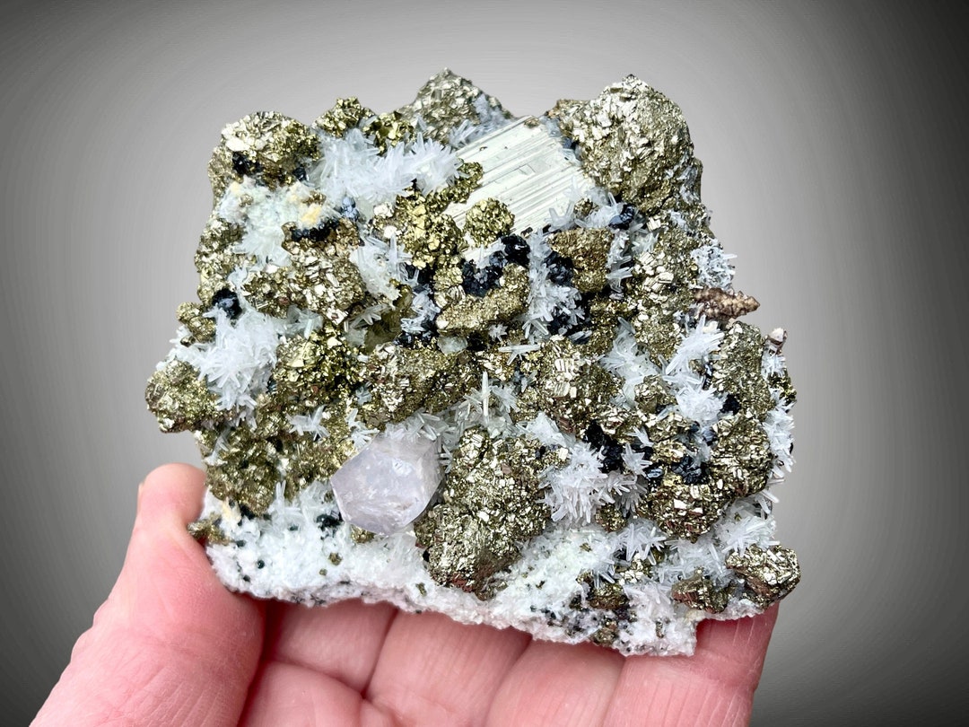 Pyrite, Quartz and Calcite Crystal Cluster Peru Rocks and Minerals Fool ...