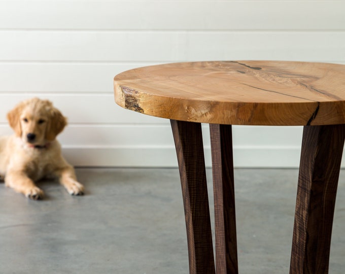 Maple Live Edge Round End Table | Side Table | Walnut Base | Home Decor ...