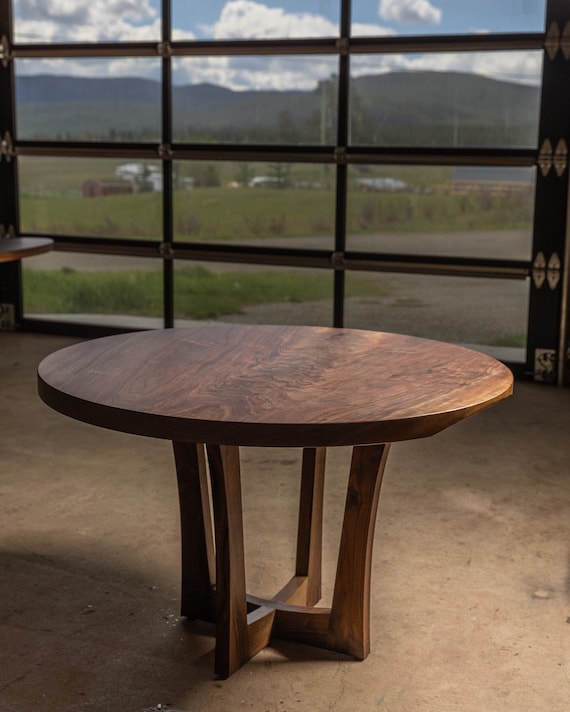 Black Walnut Live Edge Round Dining Table Wood Base Handmade Etsy
