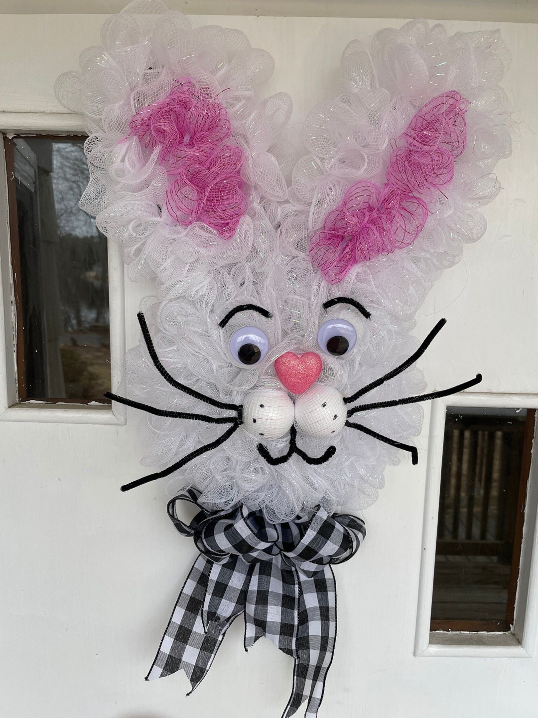 Easter Bunny Mesh Wreath, Easter Wreath Decor, Bunny Mesh Wreath, Bunny ...
