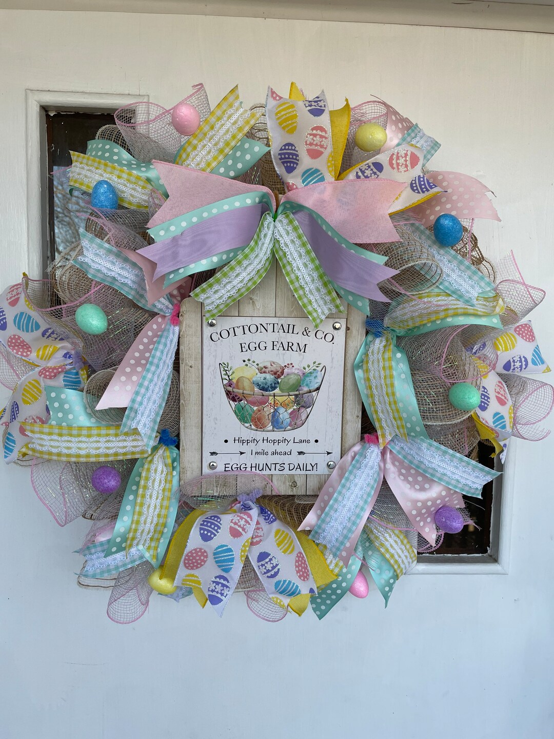 Easter Mesh Wreath, Easter Egg Mesh Wreath, Front Door Easter Decor ...