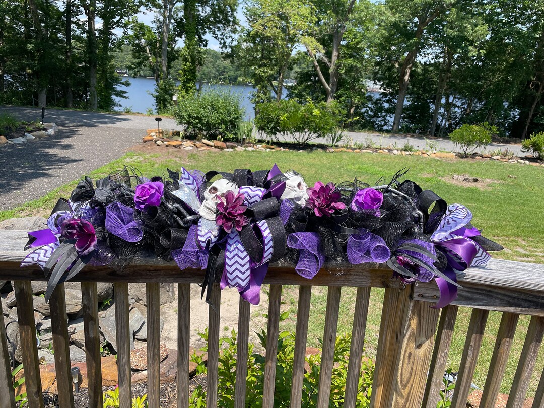 Skull Mailbox Swag, Gothic Mailbox Garland, Purple and Black Skull ...