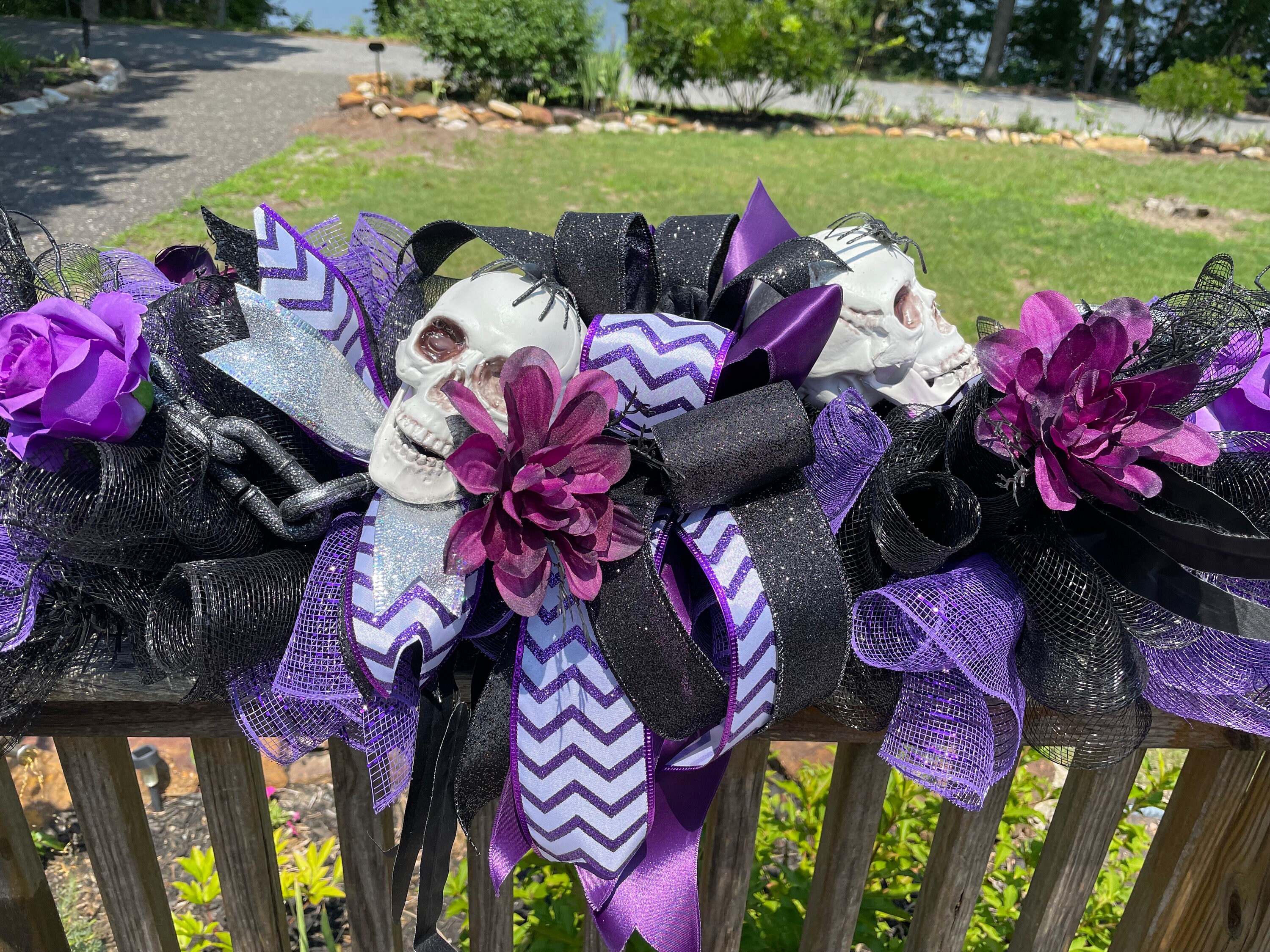 Skull Mailbox Swag, Gothic Mailbox Garland, Purple and Black Skull ...