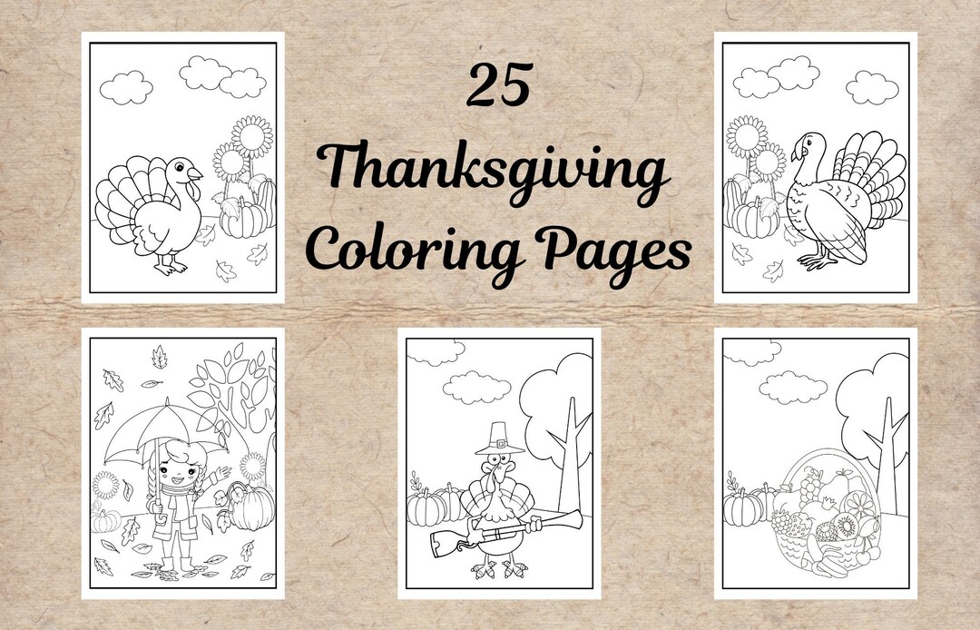 25 Thanksgiving-themed Coloring Pages - Etsy