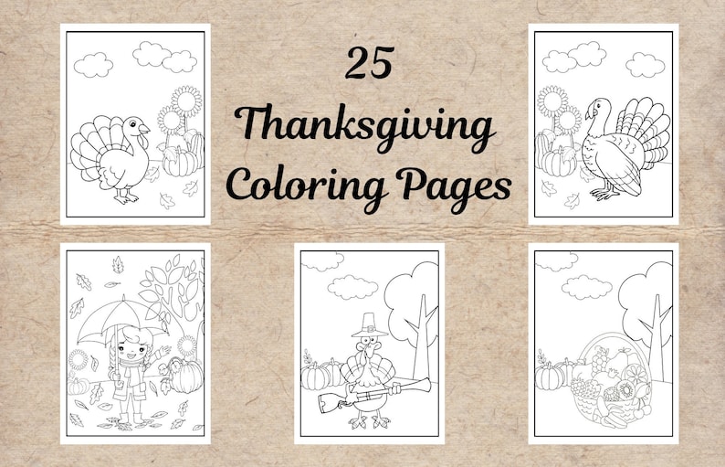 25 Thanksgiving-themed Coloring Pages - Etsy