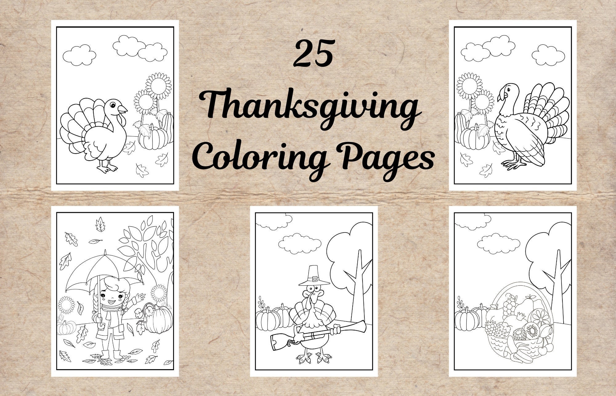 25 Thanksgiving-themed Coloring Pages - Etsy