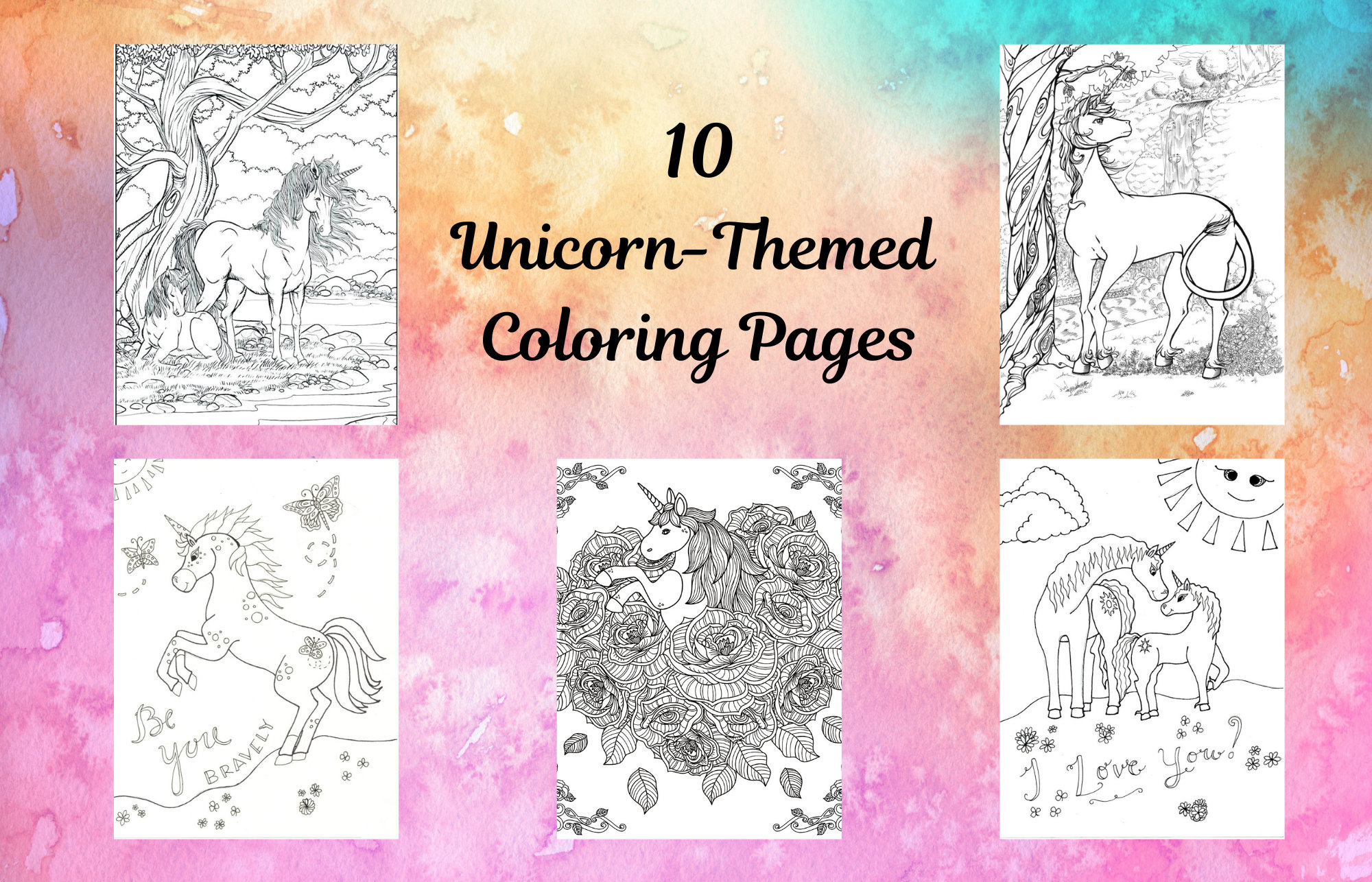 10 Unicorn-themed Coloring Pages. - Etsy Canada