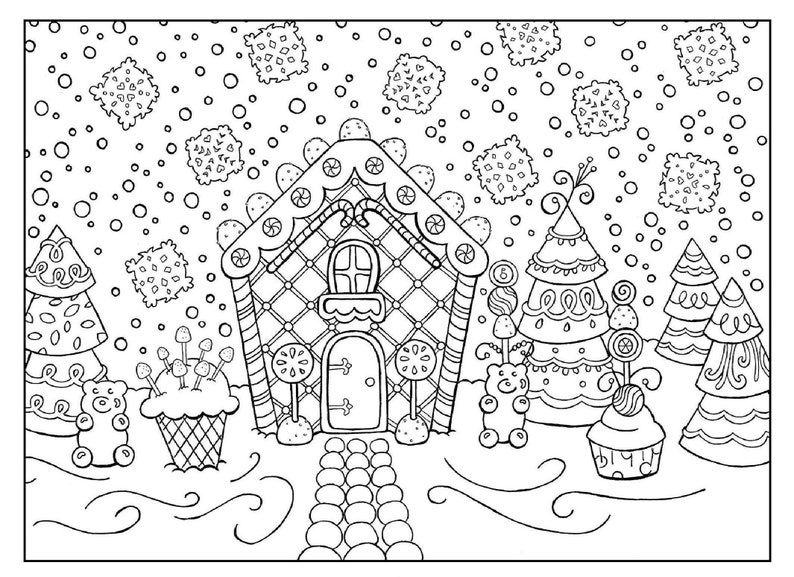 10 Gingerbread House Themed Christmas Coloring Pages Digital Download ...