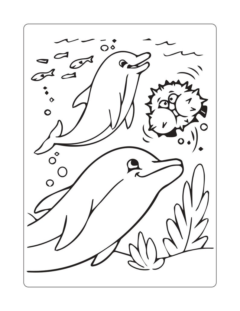 15 Dolphin and Sea Creatures Themed Coloring Pages for Kids - Digital ...