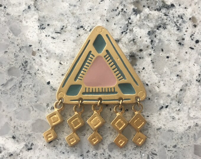 1980s 1990s Triangle Pink Green Gold Pin Brooch - Etsy
