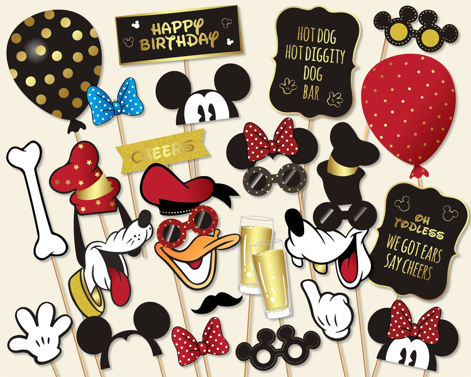 Mickey Mouse Photo Booth Props, Printable Birthday Party Decorations ...
