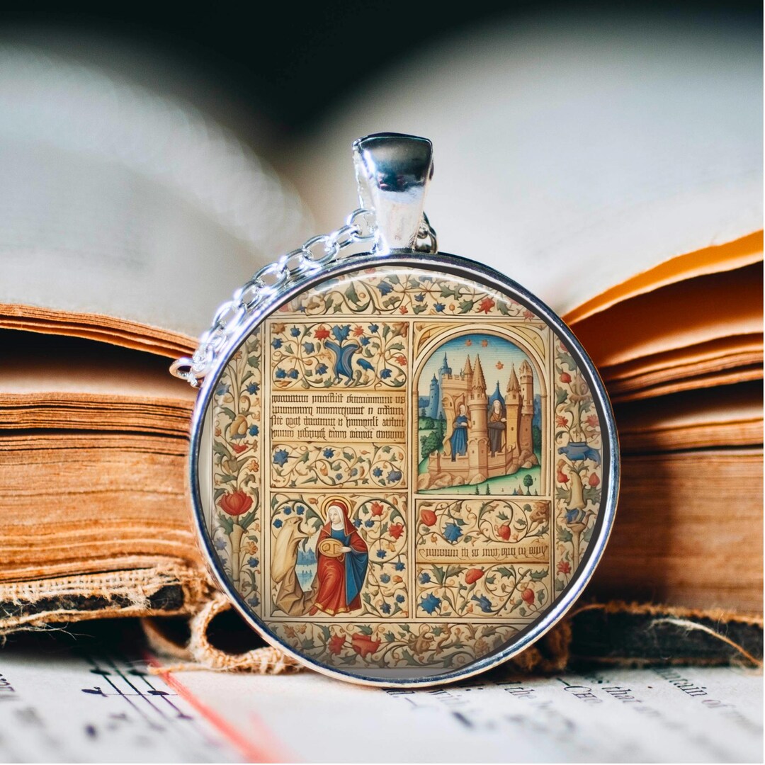Medieval Manuscript Pendant Necklace: Silver Plated Chain - Etsy