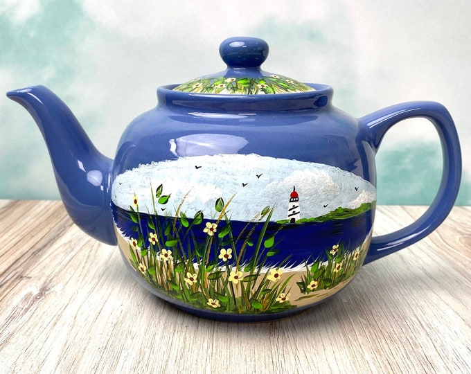 Teapot. Slate Blue Teapot. Lighthouse/beach Teapot. Beach - Etsy