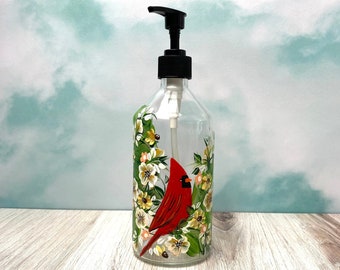 Hand Painted Winter Cardinal Soap Dispenser - Etsy