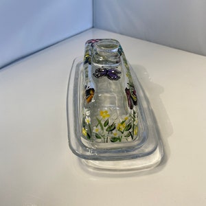 Hand Painted Butterfly Butter Dish. Glass Covered Butter Dish. Butter ...