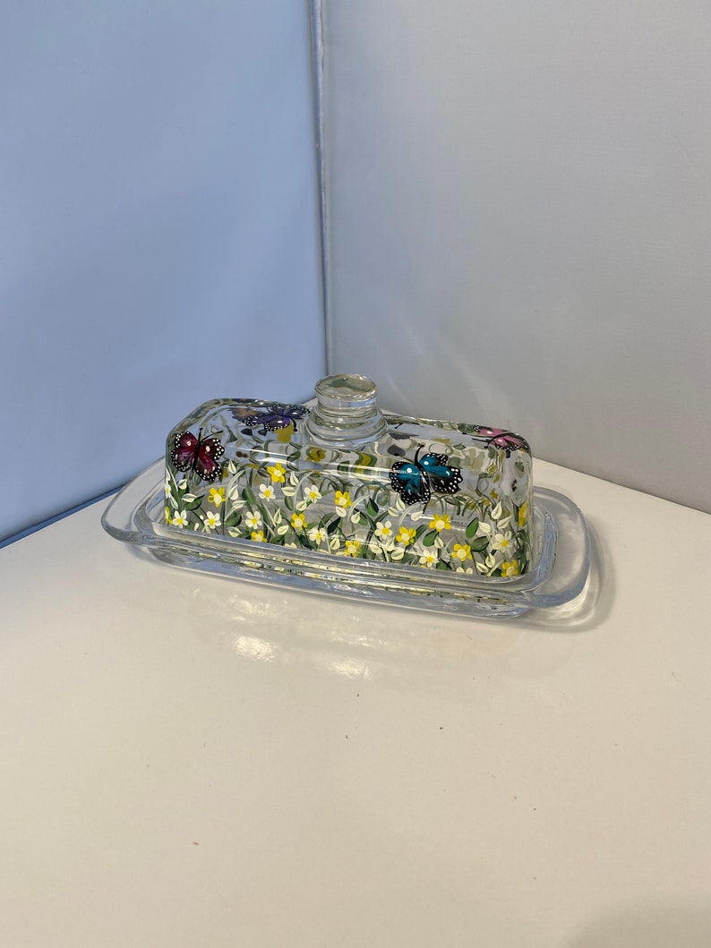 Hand Painted Butterfly Butter Dish. Glass Covered Butter Dish. - Etsy