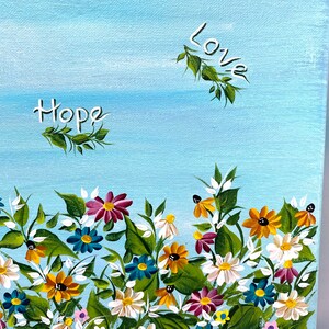 Square Canvas. Original Wall Art.wildflower Floral Art. Faith Hope Love ...