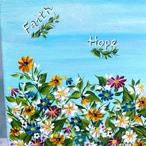 Square Canvas. Original Wall Art.wildflower Floral Art. Faith Hope Love ...