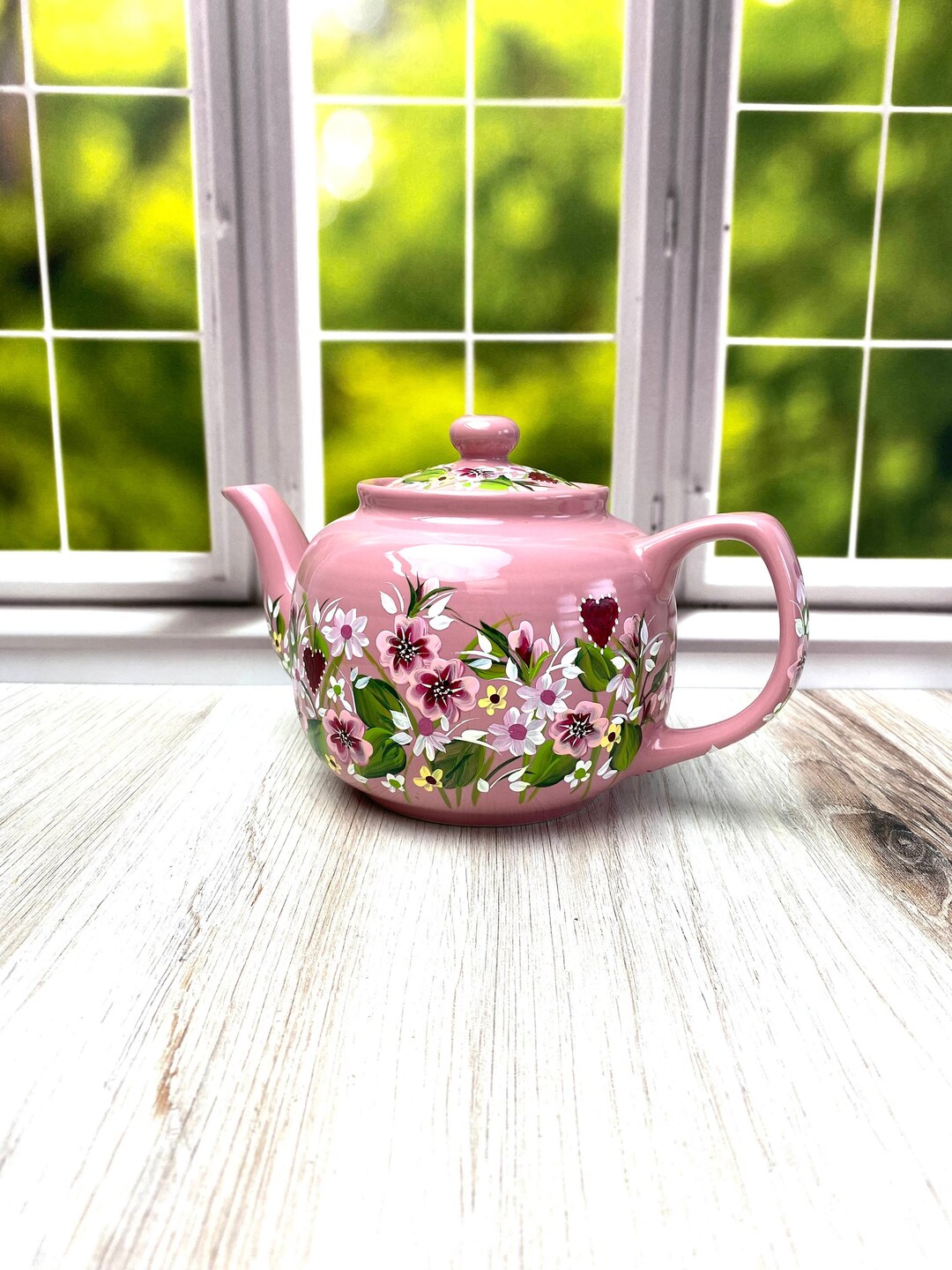 Teapot. Pink Painted Teapot. Hand Painted 6 Cup Teapot. Teapot ...