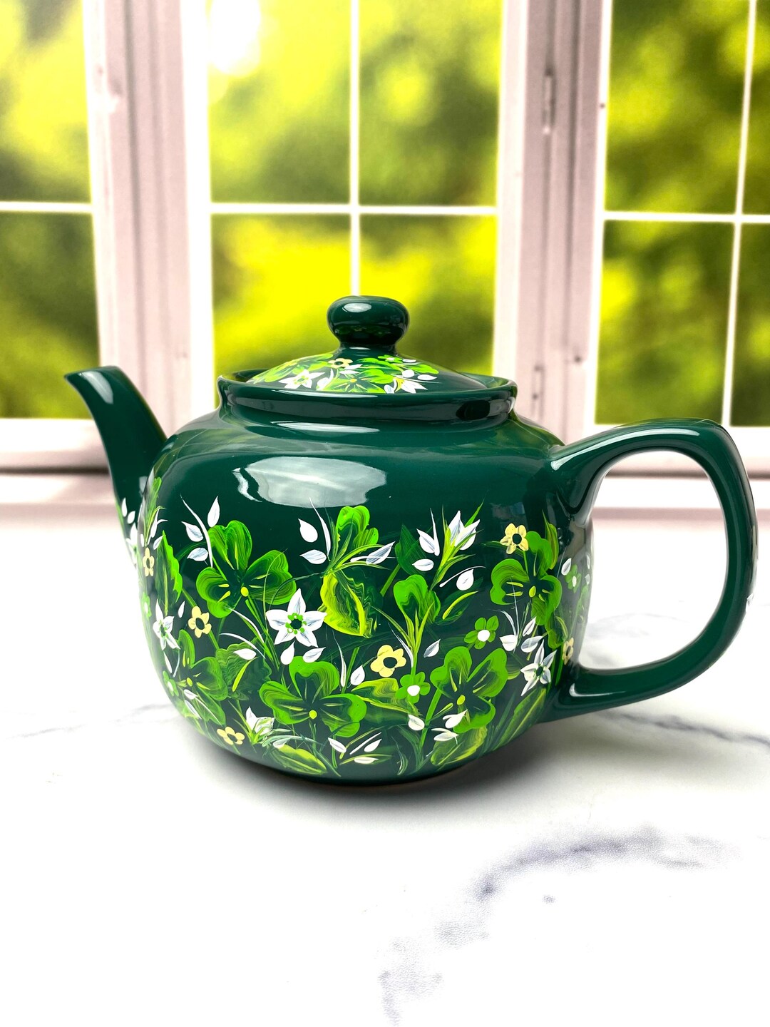 Irish Teapot. Green Shamrock Teapot. Hand Painted Green Teapot. Teapot ...