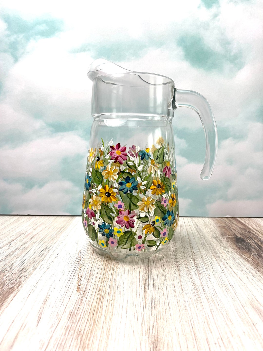 Wildflower Pitcher. Garden Art Pitcher. Repurposed Glass. Pitcher With ...