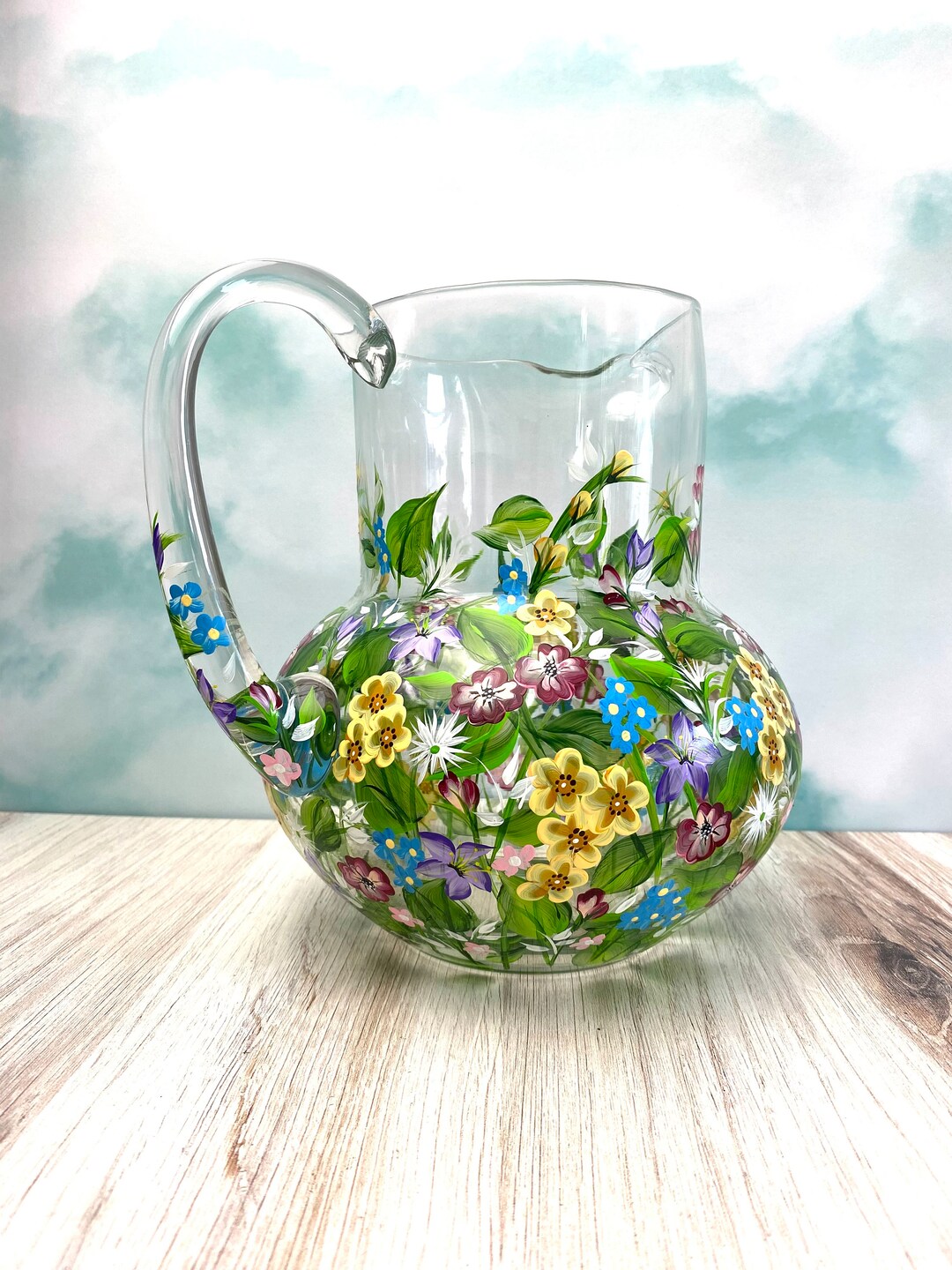 Pitcher. Hand Painted Art Pitcher. Unique Floral Pitcher. Colorful ...