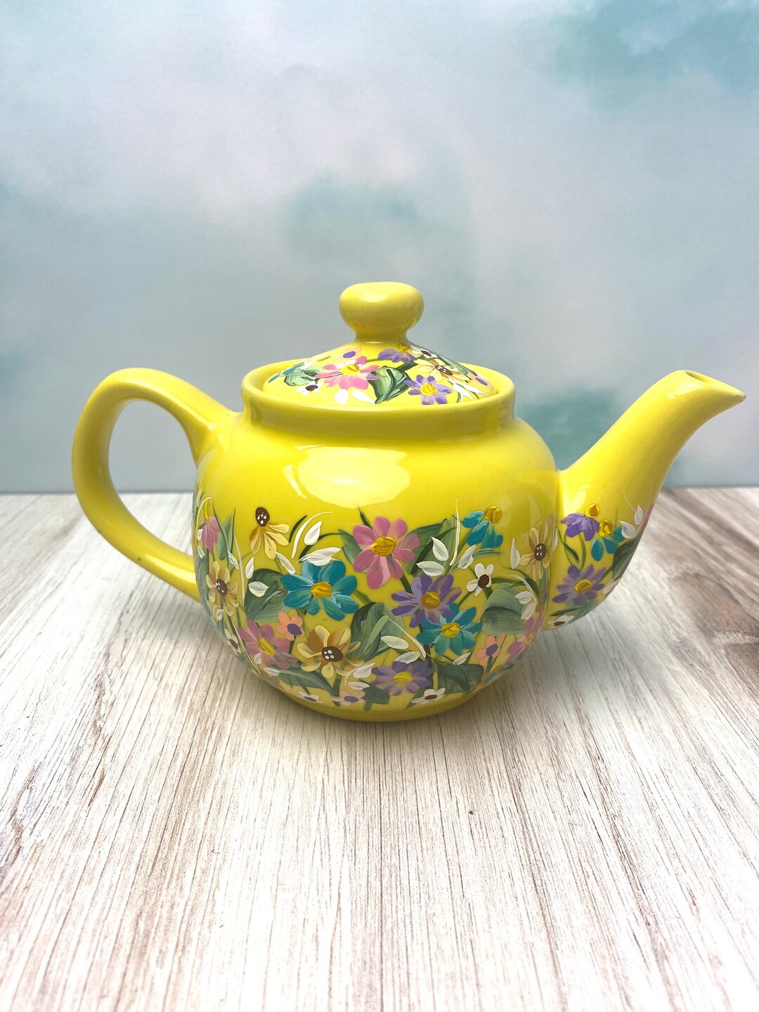Teapot. Small Yellow Tea Server. Hand Painted. Wildflower Teapot ...