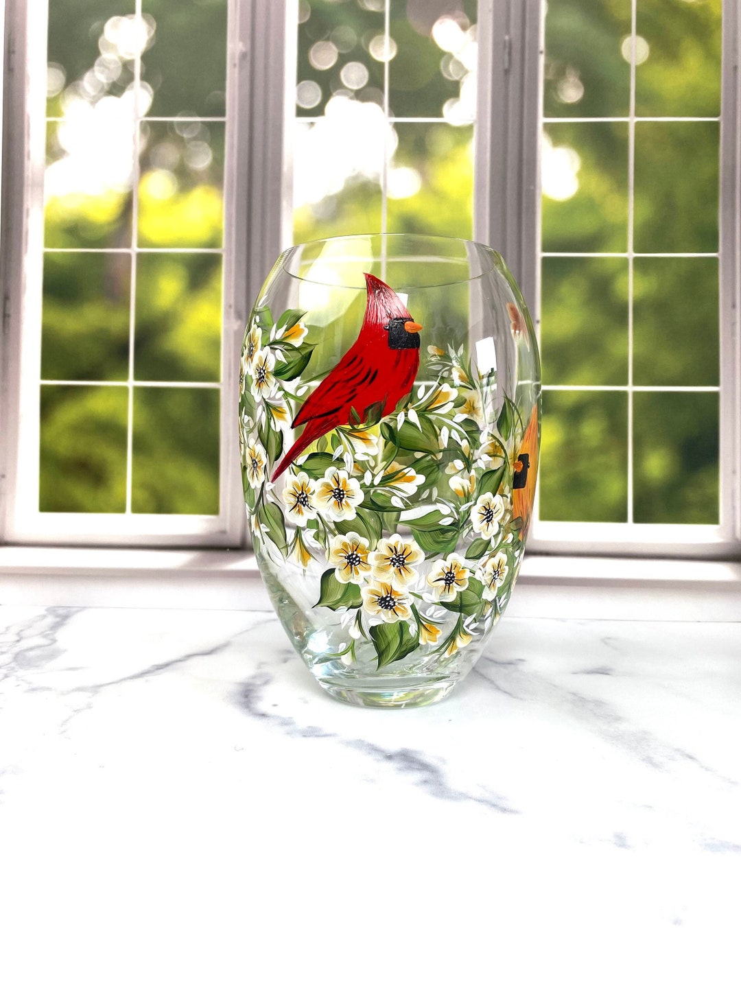 Vase for Flowers. Cardinal Art on Vase. Painted Garden Art - Etsy