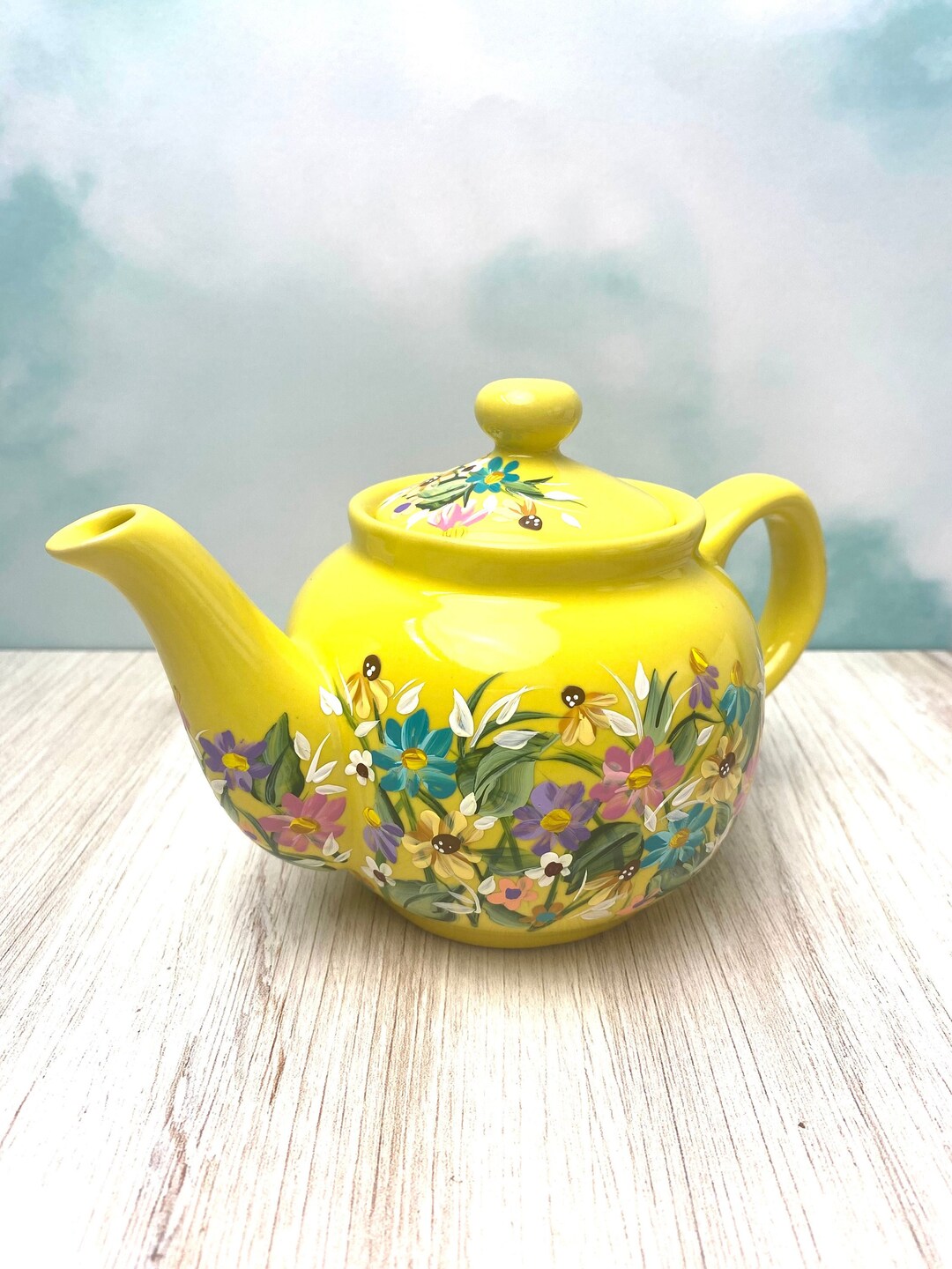 Small Teapot. Yellow 2 Cup Teapot. Hand Painted Wildflower Teapot ...