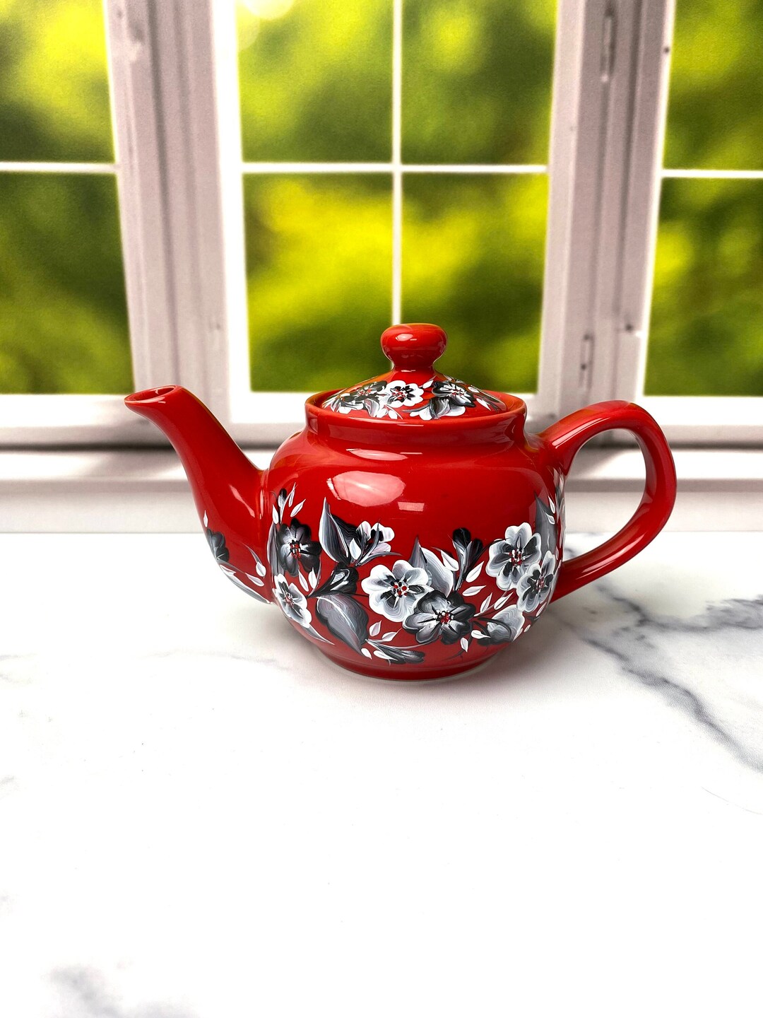 Red Teapot. Hand Painted Red Teapot, Painted 2 Cup Red Teapot. Teapot ...