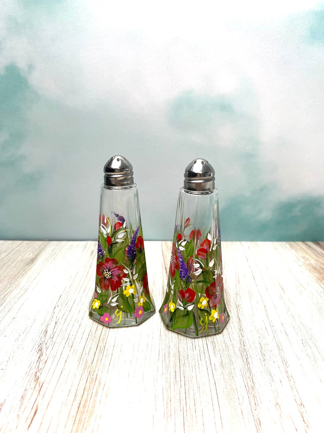 Salt and Pepper Shakers. Elegant Colorful Style. Hand Painted Shakers ...