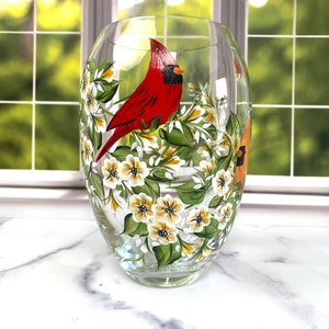 Vase for Flowers. Cardinal Art on Vase. Painted Garden Art - Etsy