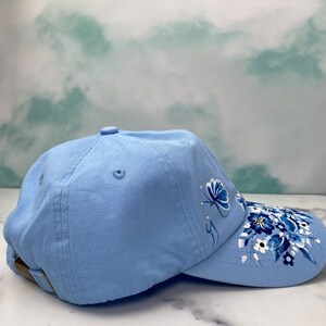 Blue and White Floral Cap. Painted Cap for Sun and Beachwear. Blue ...